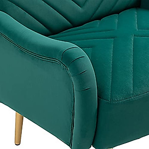 Tennozu Cute Elegant Loveseat Couch, Accent Sofa Convertible Futon Sofa Bed, Modern Golden Leg Love Seat Sofa, Small Loveseats Living Room Velvet Sofas, Stylish, Chic (Green, Single Sofa)