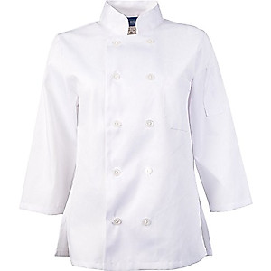 KNG 3/4 Sleeve White Chef Coat for Women - Ladies Fitted Chefs Jacket - M