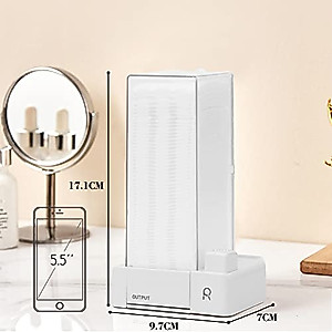 Hoenu Automatic Cotton Pad Dispenser, Square Press Out Cosmetic Cotton Pad Holder and Organizer, Lint-Free Nail Wipes with Dispenser, Vanity Makeup Organizer (White)