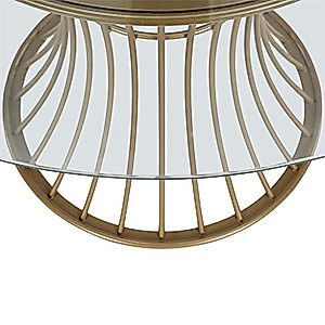 COSMOLiving by COSMOPOLITAN Westwood Modern Clear Tempered Glass Round Top Dining Table with Hourglass Gold Base - Brass