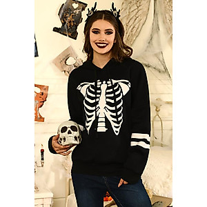 Women Halloween Funny Spooky Pullover Sweatshirts Graphic Print Long Sleeves Hoodie Skeleton M