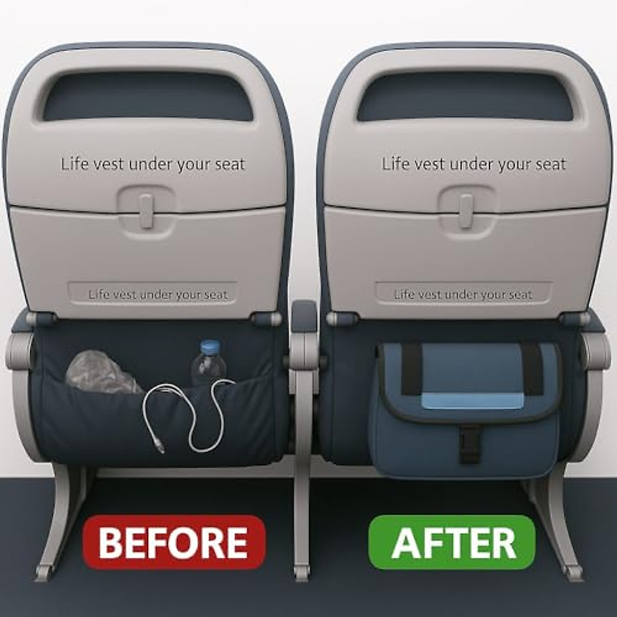 SO~MINE Airplane Pocket Organizer | Tray Table Cover | In Flight Seat Back Organizer Bag | Commuter Essential Travel Bag | Media Pouch For Flying | Travel Gift | Attaches To Luggage | Charcoal/Cobalt