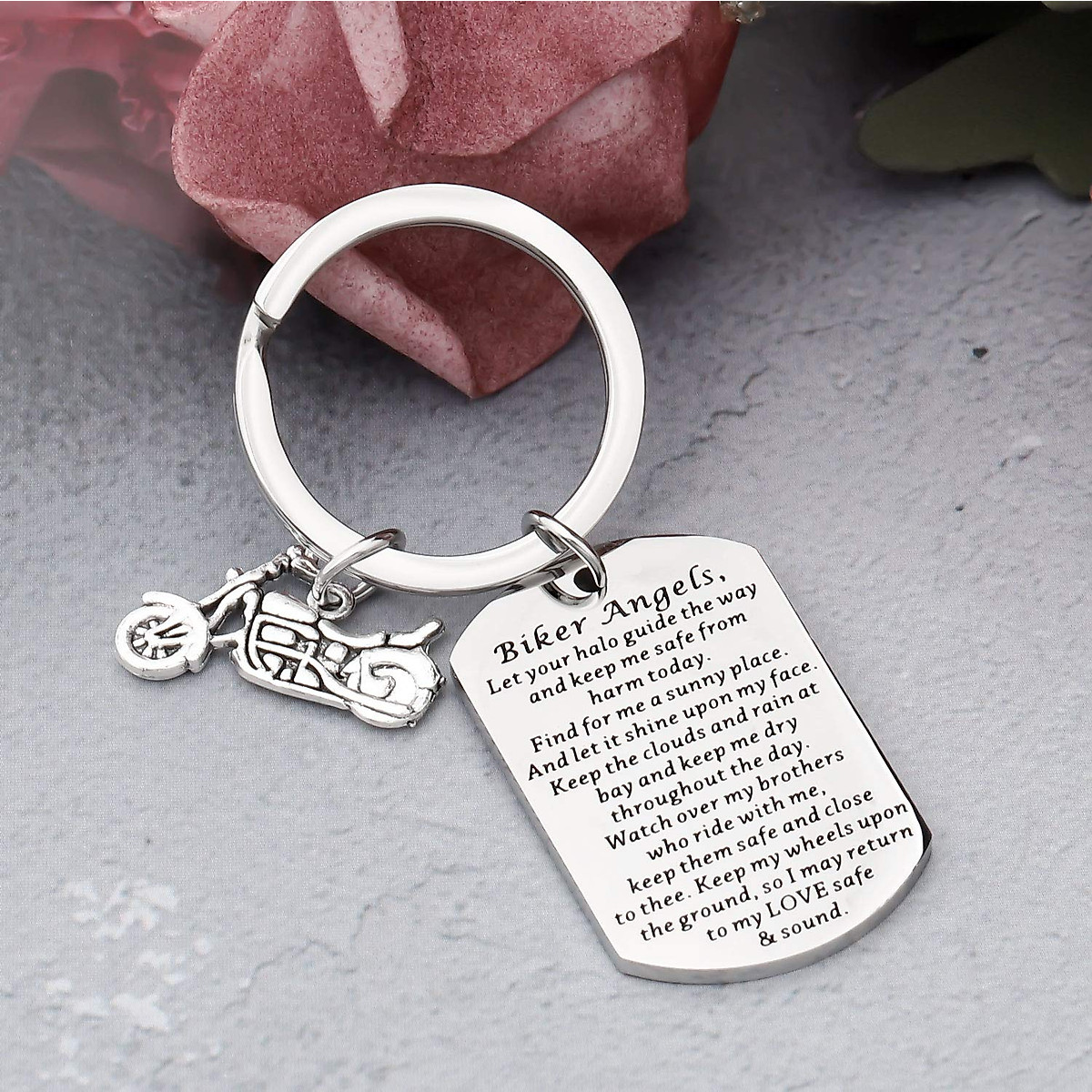 WSNANG Biker Gift Motorcycle Gift Biker Angels Let Your Halo Guide The Way And Keep Me Safe From Harm Biker Prayer Keychain (Biker Angels DT)