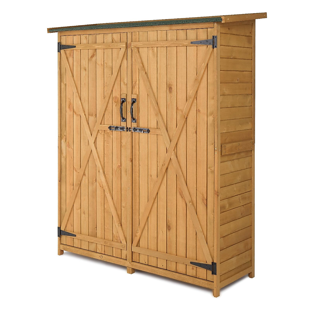 Vasitelan Outdoor Storage Cabinet, Wood Garden Shed, Outside Tool Shed, Vertical Organizer Cabinet with Double Lockable Doors for Outside, Garden and Yard