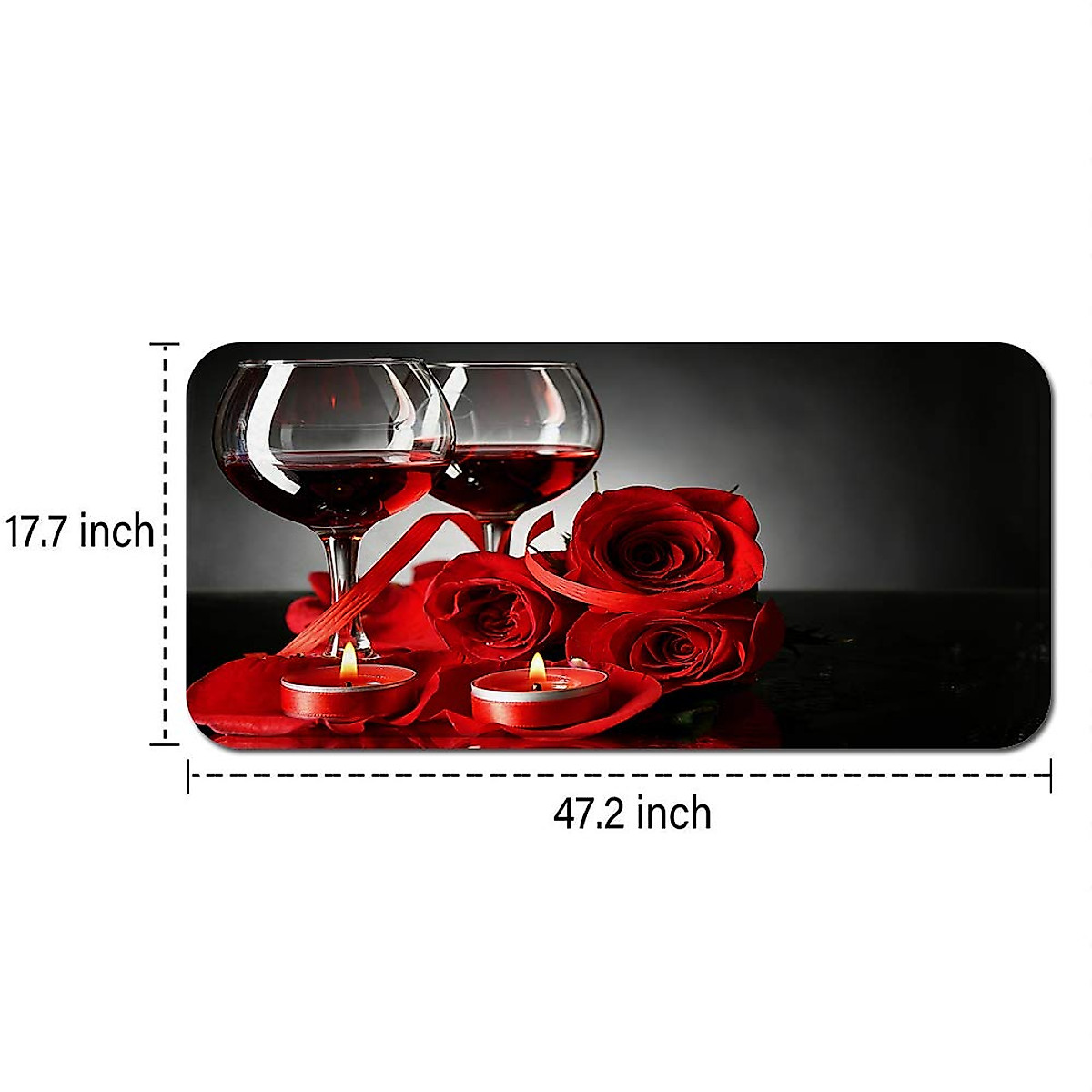 Home Decor Personalized Memory Foam Anti-Fatigue Kitchen Floor Mat,red Wine in Glasses red Rose and Decorative Heart on Dark,Comfort Office Standing Area Rug Carpet Non Slip,47.2" x 17.7"