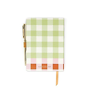 DesignWorks Ink Gratitude Journal with 196 Guided Pages for Daily Thoughts and Goals with Pen and Ribbon Marker | Undated Daily Mindfulness Journal, Green and Red Picnic Check