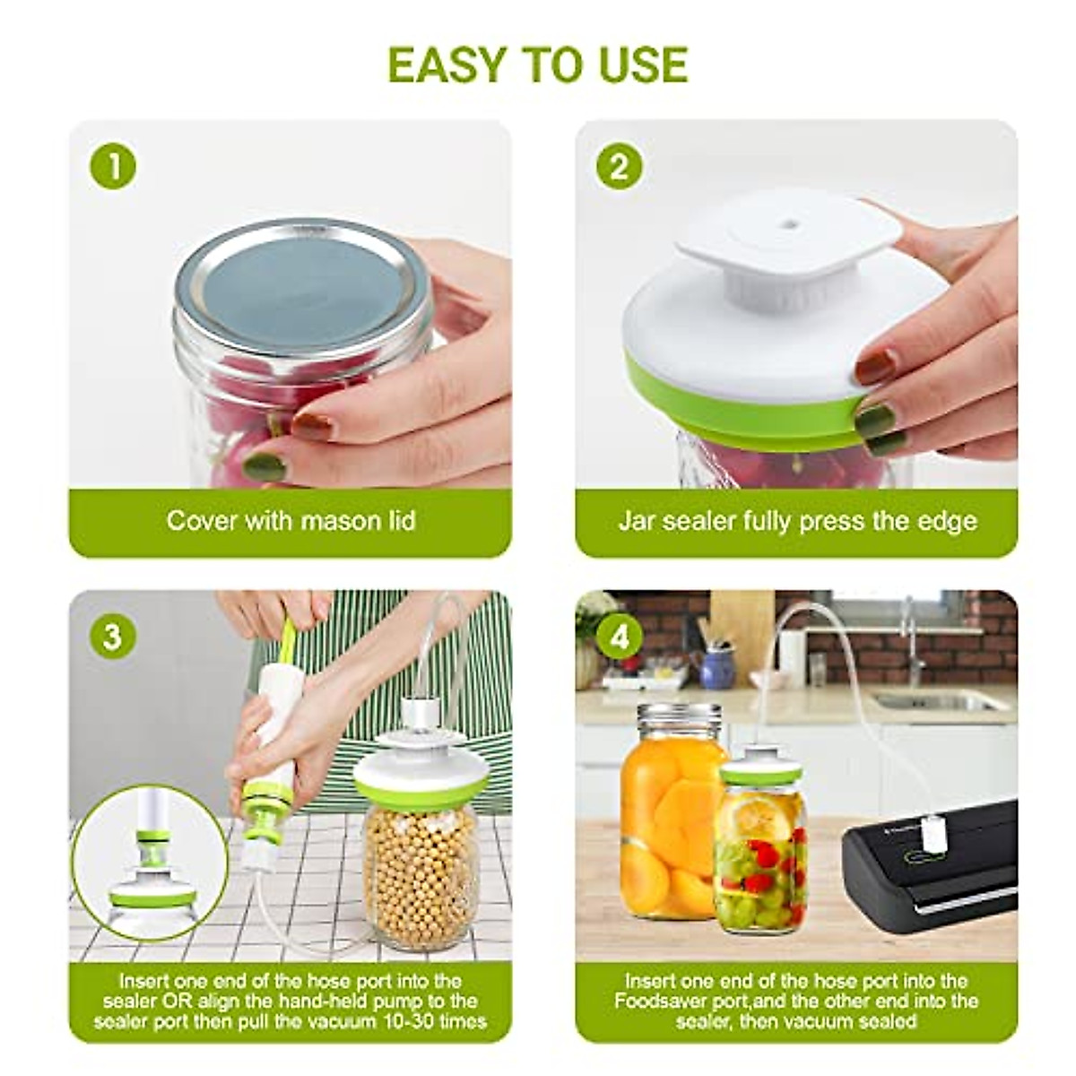 Mason Jar Vacuum Sealer, Jar Sealer with Accessory Hose for Foodsaver Vacuum Sealer, Pawcute Vacuum Sealer Kit Jar Attachment for Wide&Regular Mouth Jar, Canning Jars Sealer with Manual Vacuum Pump and Lid Opener