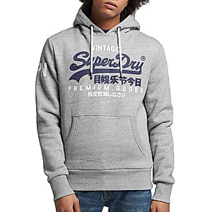 Superdry Mens Organic Cotton Vintage Logo Hoodie, Slim Fit Grey Marl Size Xl