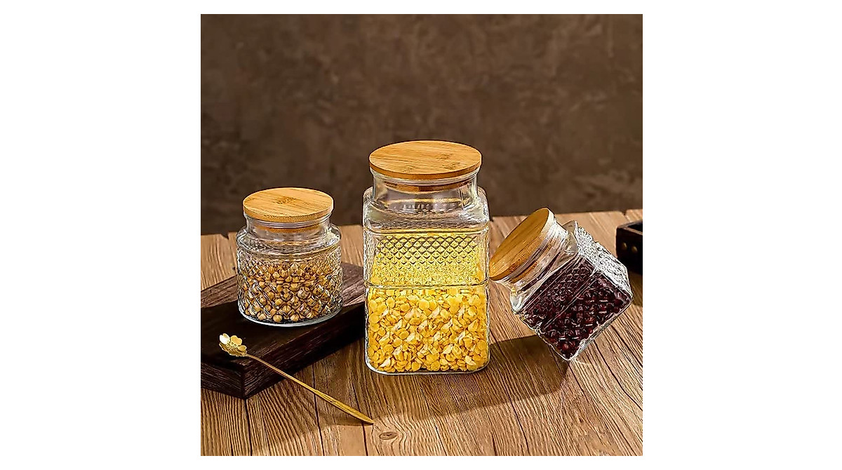 Vintage Glass Storage Jars Set - Elegant Kitchen Pantry Canisters