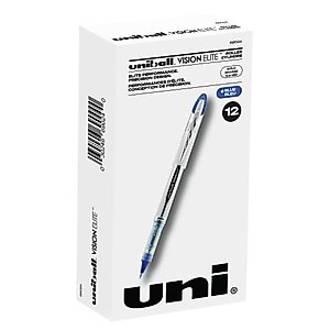 uniball Vision Elite Rollerball Pens with 0.8mm Bold Point, Blue, 12 Count