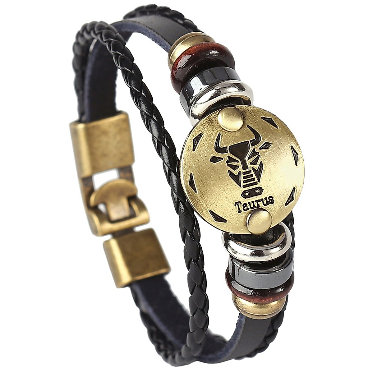 Hamoery Punk Alloy Leather Bracelet Constellation Braided Rope Bracelet Bangle Wristband(Taurus)