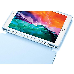 SIWENGDE Compatible for Apple iPad 9.7 Case 2018 iPad 6th Generation Cases/2017 iPad 5th Generation Case with Pencil Holder, Slim Soft Silicone Smart Trifold Stand Protective Cover(Light Blue)