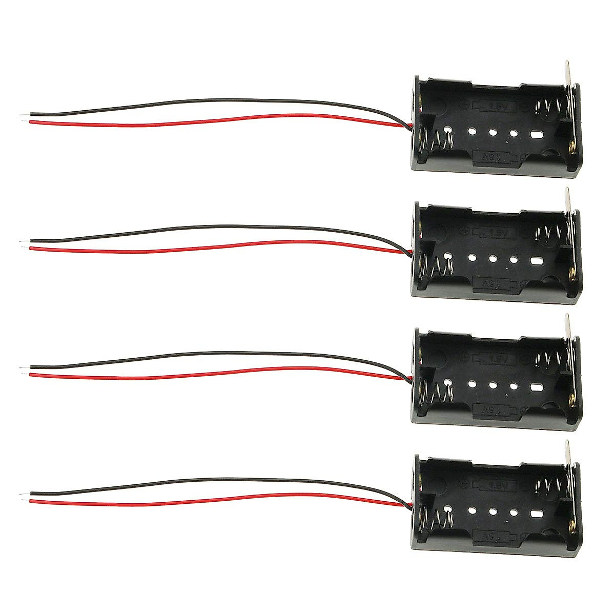 E-outstanding 4-Pack Plastic Battery Case 2x1.5V AA Battery Holder with Wire Leads Spring Clip and Closing Switch, Black