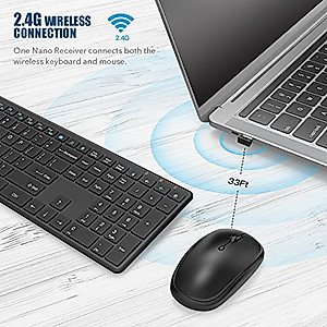 RATEL Wireless Keyboard and Mouse Combo Silent, 2.4GHz Ultra-Thin Full Sized Wireless Keyboard Mouse Set with USB Receiver for Computer, Desktop, PC, Notebook, Laptop (Black)