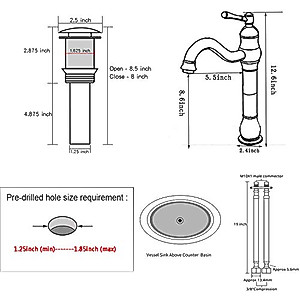 GGStudy 360° Swivel Antique Brass Bathroom Vessel Sink Faucet Single Handle One Hole Matching with Pop Up Drain