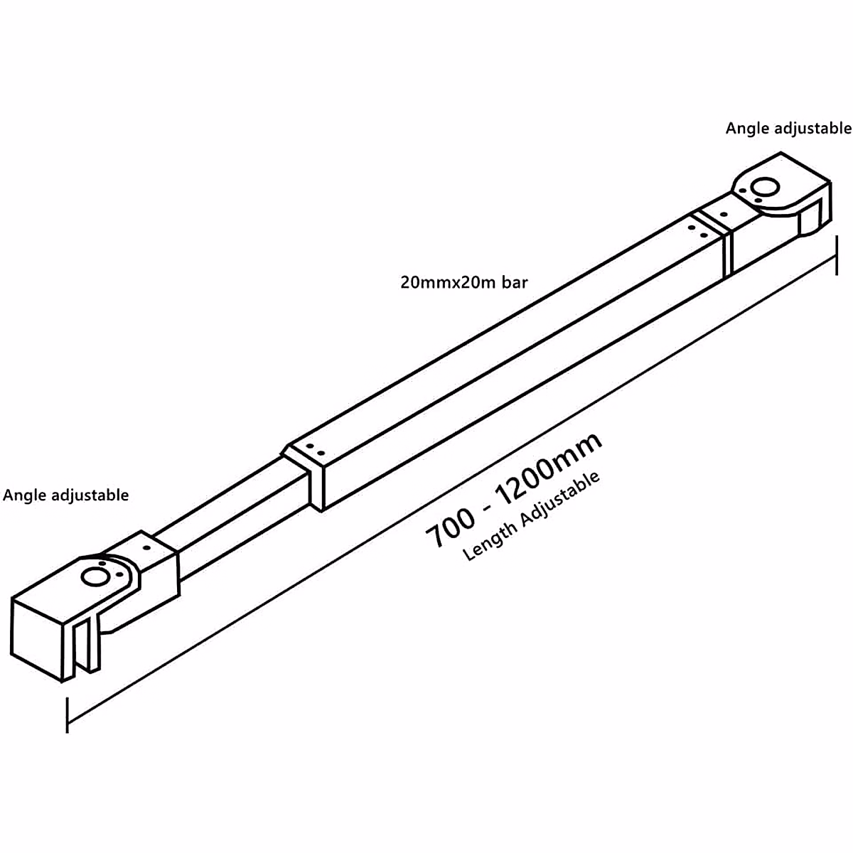 LukLoy Adjustable 700mm to 1200mm Telescopic Bar Support Bar Stabilizer Bracket for Walk in Shower Screen 6mm - 10mm Glass