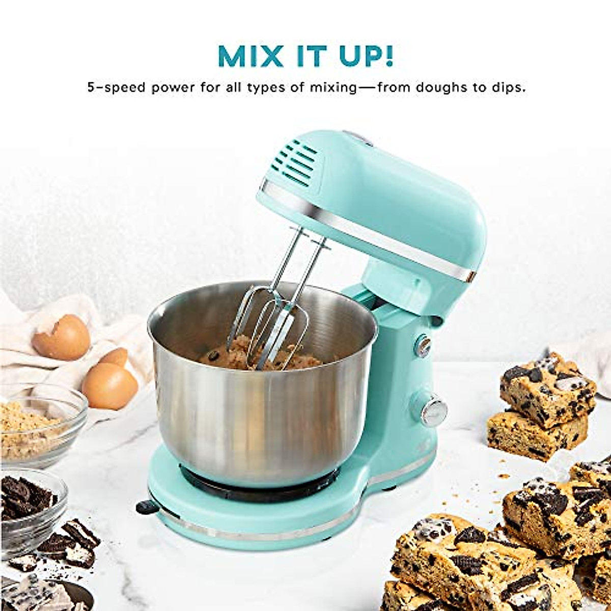 Delish by DASH Compact Stand Mixer, 3.5 Quart with Beaters & Dough Hooks Included - Blue