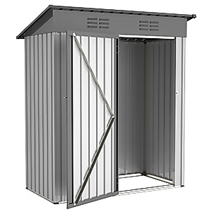 Outdoor Storage Shed 5 X 3 Ft Galvanized Metal Garden Shed with Lockable Doors, Tool Storage Shed for Patio Lawn Backyard Trash Cans
