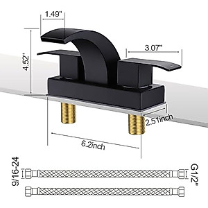 BANGPU 4 Inch Centerset Sink Faucet 3 Hole Centerset Sink Faucet 2 Handle Bathroom Basin Faucet Waterfall Lavatory Vanity Faucet 4 Inch with Pop Up Drain, Matte Black