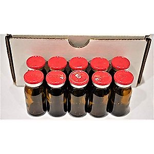 JL 20ml Molded Sterile Amber Vials with Red Flip Caps Seals and Durable Glass
