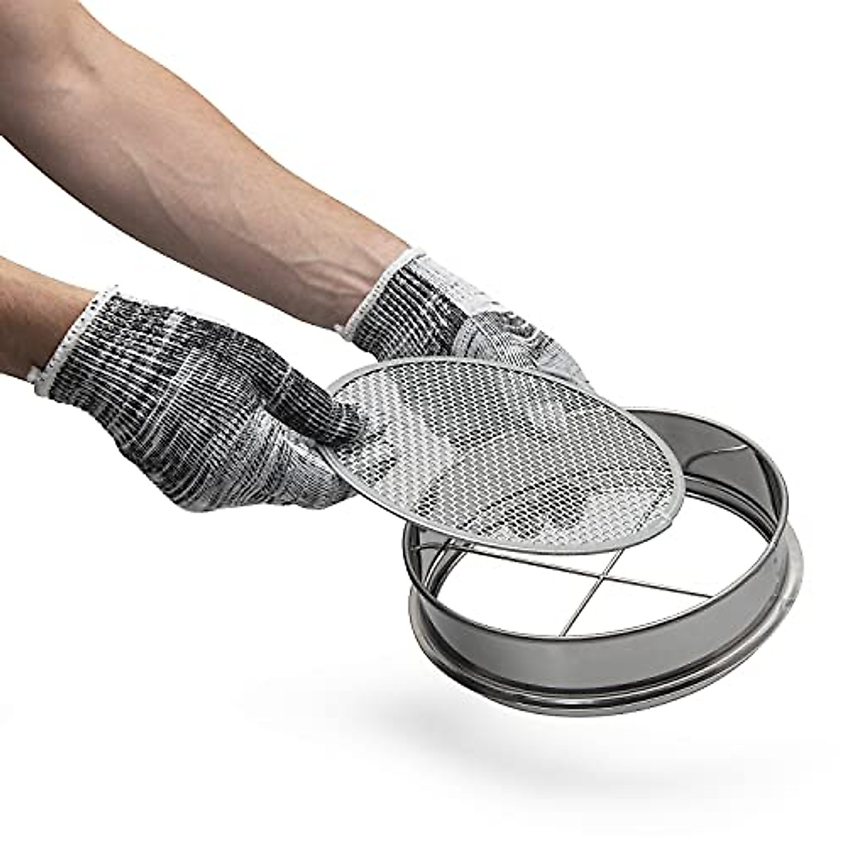 CLABBY ROUND LAKE Galvanized Iron Garden Sieve - Soil Sieves with 4 Interchangeable Mesh Sizes (3mm, 6mm, 9mm, 12mm) - Sifting Pan - Complete with Cotton Work Gloves
