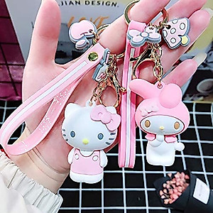 2pcs My Melody + Hello Kitty,Cute Kawaii Accessories Anime Keychain Cartoon Keychain Keyring Key Purse Handbag Car Charms