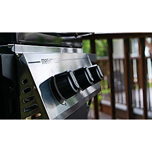 Megamaster 3-Burner Propane Gas Grill with 2 Foldable Side Tables, 30000 BTUs, Perfect for Camping, Outdoor Cooking, Patio and Garden Barbecue Grill, Silver and Black, 720-0988EA