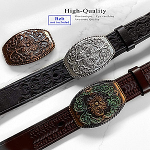 HA0016 Western Floral Engraved Ornate Design Belt Buckle Fits 1-1/2"(38mm) Belt (Antique Patina)