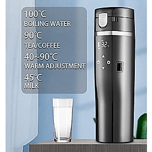 24V/12V Travel Electric Kettle for Car/Truck, 480ml Car Heating Mug with Anti-Spill Lid, Leakproof, 304 Stainless Steel Liner Portable Coffee Tea Cup Up to 100℃ Variable Temp Control Thermos