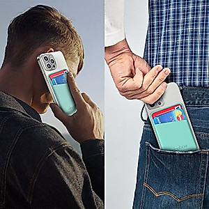 doeboe Leather Phone Card Holder for Back of Phone, Credit Card Case Stick on Cell Phone, Strongly Adhesive Phone Wallet Sleeve, Compatible with iPhone 14, Samsung, Android, All Smartphones (Mint)