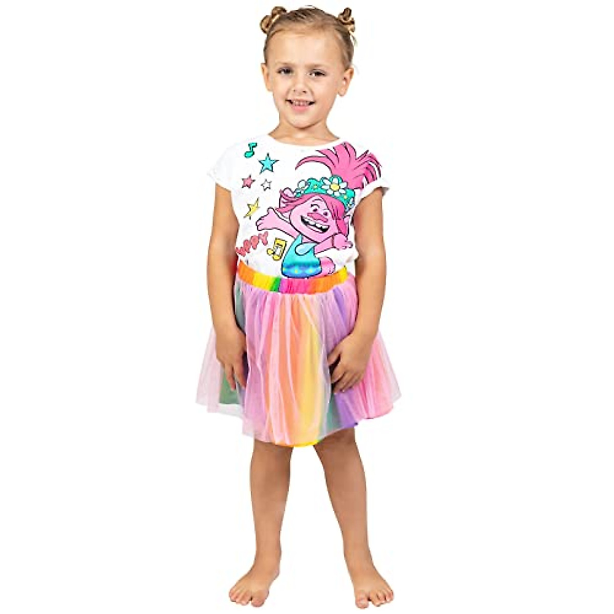 DreamWorks Trolls Poppy Infant Baby Girls Short Sleeve T-Shirt Tutu Skirt Set White 18 Months