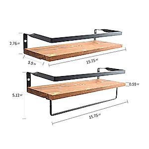 Montle Home Wood Storage Shelves, Wall Mounted Floating Shelves for Bathroom and Kitchen in Carbonized Natural, Set of 2