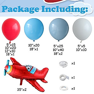 Airplane Birthday Party Decorations 151pcs Airplane Balloon Garland Arch Kit Dusty Blue and Red with Airplane Mylar Balloon for Time Flies Theme Birthday Baby Shower Party Supplies