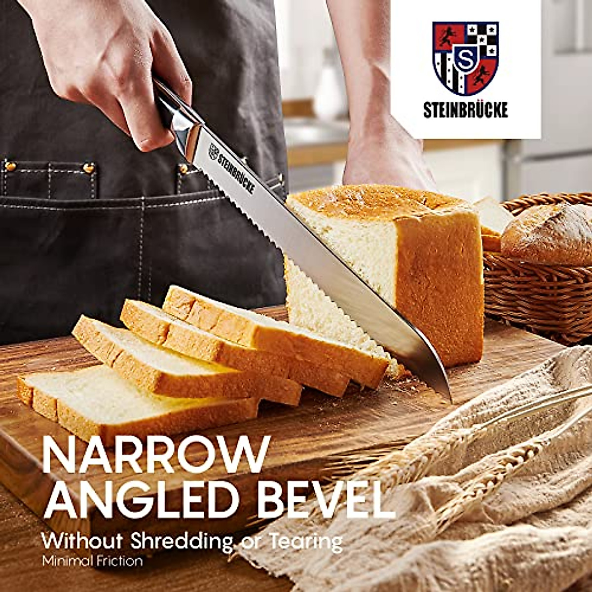 Serrated Bread knife 10 inch - Ultra sharp Bread Slicing Knife Forged from German Stainless Steel 5Cr15Mov, HRC58, Full Tang kitchen bread knife for Homemade, Crusty&Soft Bread