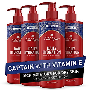 Old Spice Captain Daily Hydration Hand & Body Lotion 24/7 Shower Freshness With Vitamin E, 16 Fl Oz (Pack of 4)