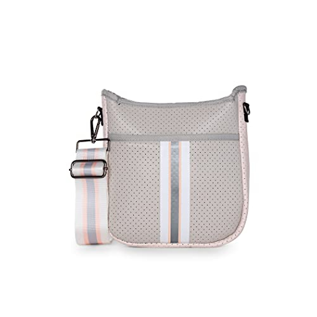 Haute Shore - Jeri Shell Crossbody Tote,Greige Coated W/White,Greige,& Peach Stripe