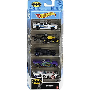 Hot Wheels Set of 5 Batman Toy Vehicles in 1:64 Scale From Batman Tv Shows, Movies & Comics (Styles May Vary)