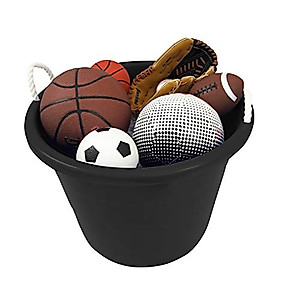 Homz Durable Plastic 17 Gallon Stackable Round Utility Storage Container Bucket Tub with Strong Nylon Rope Handle, Black (4 Pack)