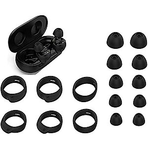 Zotech 8 Pair Eartips Set Anti Slip Earhooks Kit for Samsung Galaxy Buds 5 Pairs Silicone Earbud Eartips XS/S/M/L/XL, 3 Pairs Earhooks S/M/L (Black)
