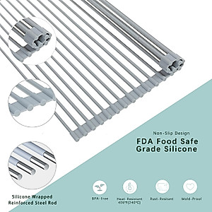 Josoft Over The Sink Dish Drying Rack, Roll up Sink Dish Drainer Rack Multipurpose Foldable Kitchen Stainless Steel Dish Rack Sink Drying Rack 20.6"x14.0"……