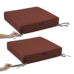 Classic Accessories Ravenna Water-Resistant 21 x 19 x 5 Inch Outdoor Seat Cushion, Durable Patio Furniture Cushion with Straps,Spice, Patio Loveseat Cushion