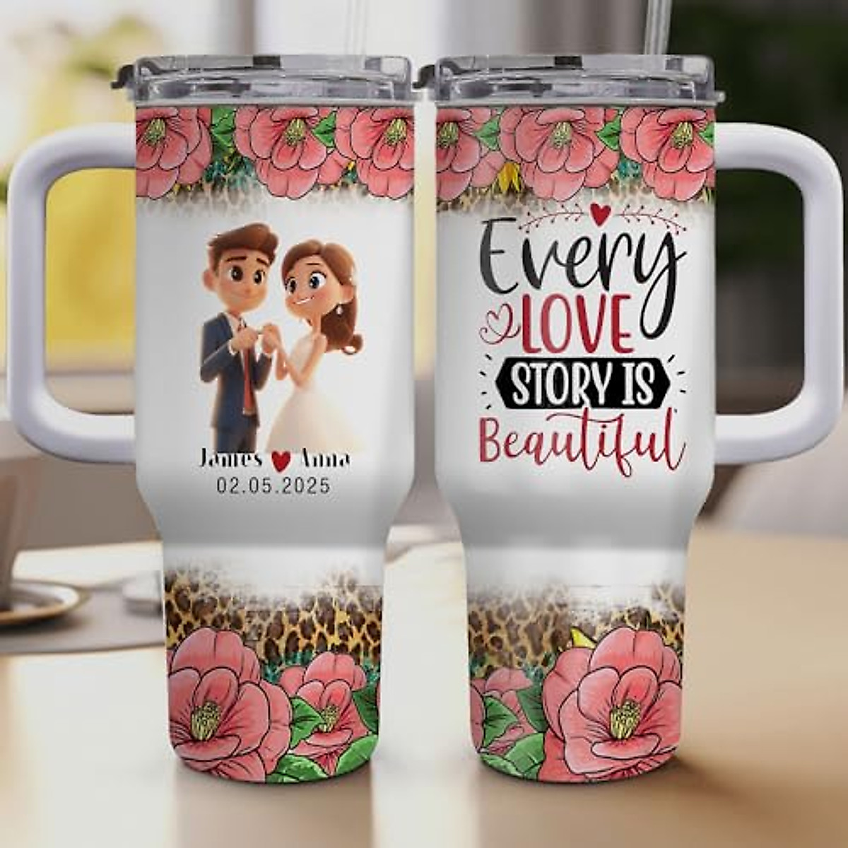 Personalized 40oz Tumbler with Handle – wedding venue visit-Custom Couple Gift for Anniversary Wedding Gift, Birthday, Mother's Day, Valentine’s Day v7jSak