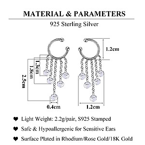 SLUYNZ 925 Sterling Silver Cuff Earrings Droplet Tassel Chain for Women No Piercing Cartilage Earrings Wrap (A-Silver)
