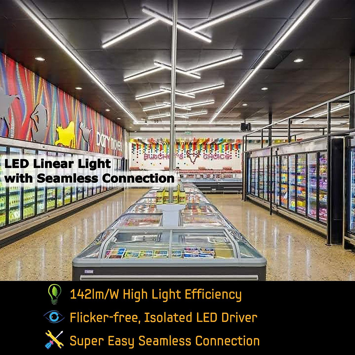 LAYOND 4 Pack Seamless Linkable LED Tube Light, 4FT 24W 3400lm (142lm/W) LED Linear Light, Flicker-Free 1.2m CCT4000K LED Shop Light for Retail, Supermarket, Office, Clothing Store