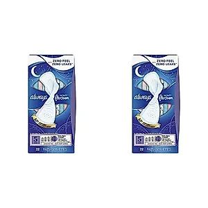 Always Infinity FlexFoam Pads for Women, Size 5, Extra Heavy Overnight Absorbency, Unscented, 22 Count (Pack of 2)