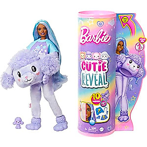 Barbie Cutie Reveal Doll with Purple Hair & Poodle Costume, 10 Suprises Include Accessories & Mini Pet (Styles May Vary)