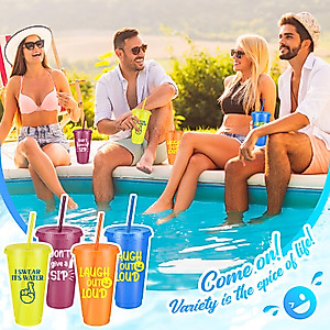 Inbagi Employee Appreciation Gift Cup Tumbler with Straw and Lid Bulk 24 oz Thank You Plastic Tumbler Water Bottle Reusable Colorful Travel Mug for Student Teacher Team Party(48 Packs)