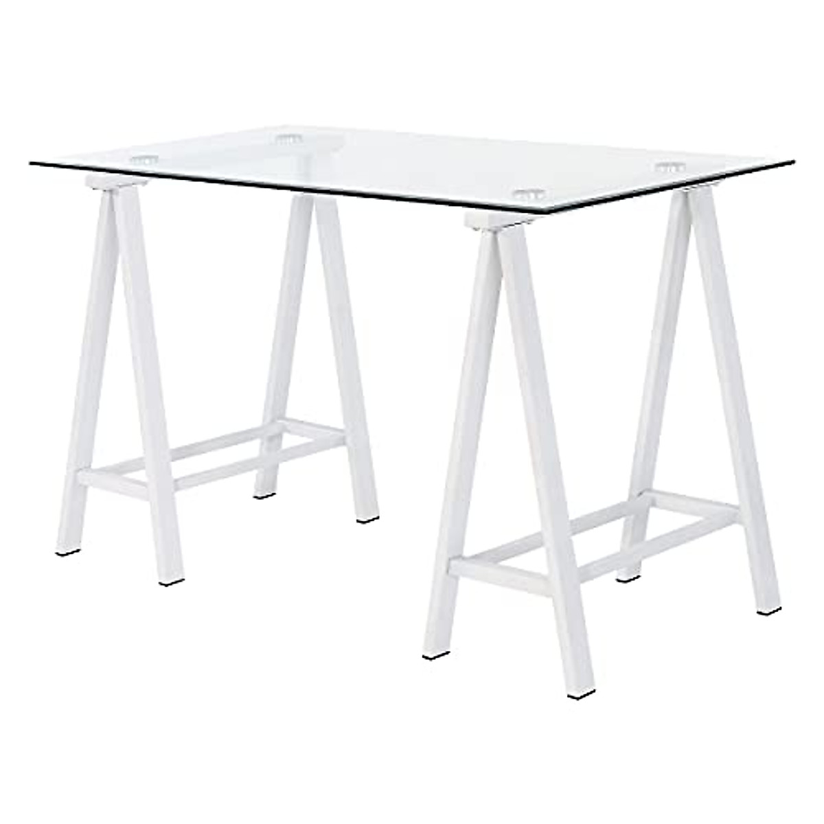 OSP Home Furnishings Middleton 47 Inch Desk with Clear Beveled Glass Top, White Base
