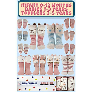 Tiny Captain Baby Toddler Girls Animal Grip Tube Socks Non/Slip Anti-Skid 1 Year Old Gift Ages 1-3 Socks(1-3 Year Old, Pink)