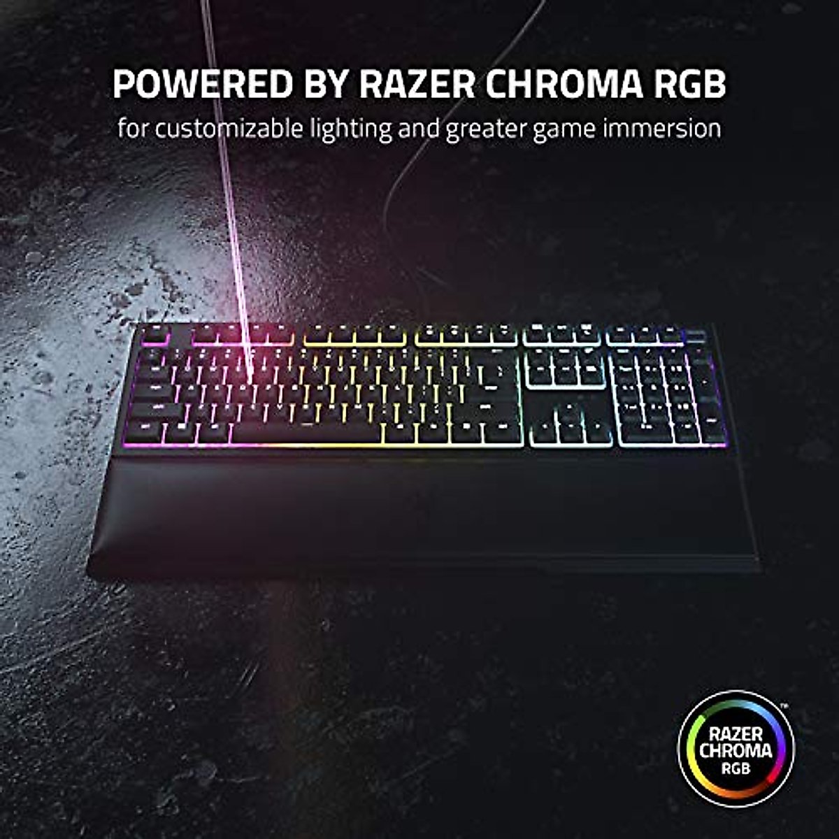 Razer Ornata V2 Gaming Keyboard: Hybrid Mechanical Key Switches - Customizable Chroma RGB Lighting - Individually Backlit Keys - Detachable Plush Wrist Rest - Programmable Macros
